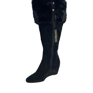 Fabianelli | Shoes | Fabianelli Made In Italy Black Suede And Fur Wedge ...
